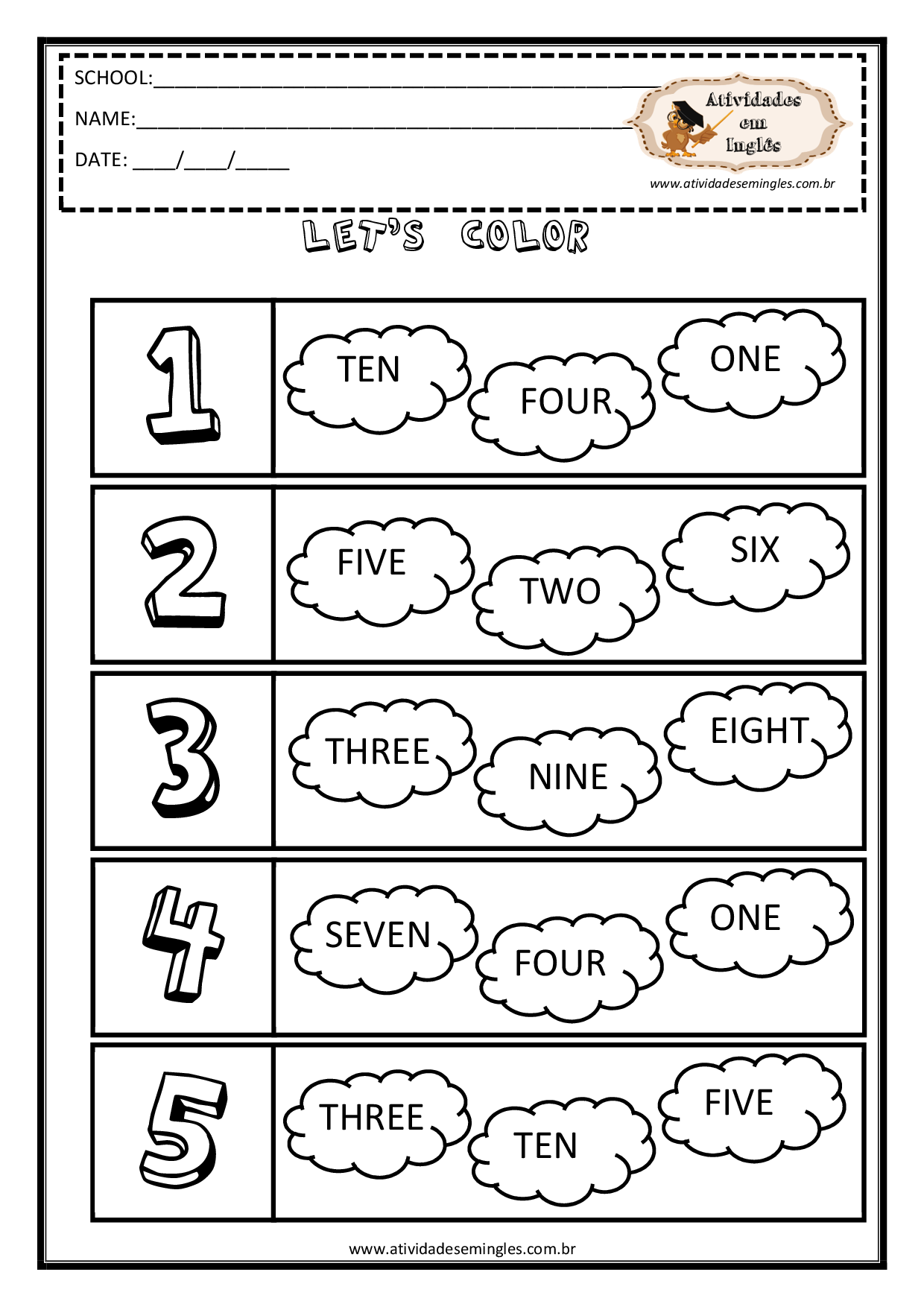 Numeros De 1 A10 Em Ingles - NAZAEDU